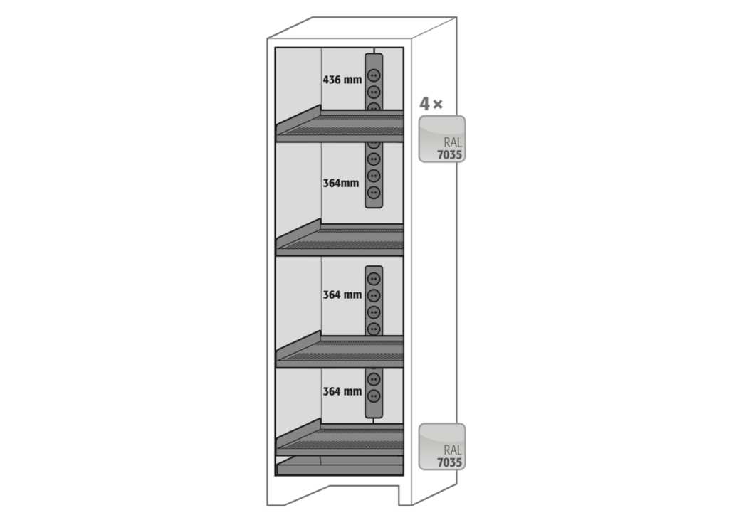 asecos CORE Charge batteriskab m. 4 hylder, 16 eludtag